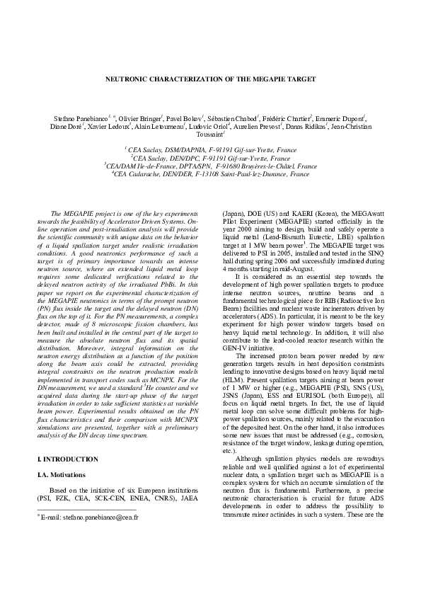(PDF) Neutronic characterization of the MEGAPIE target
