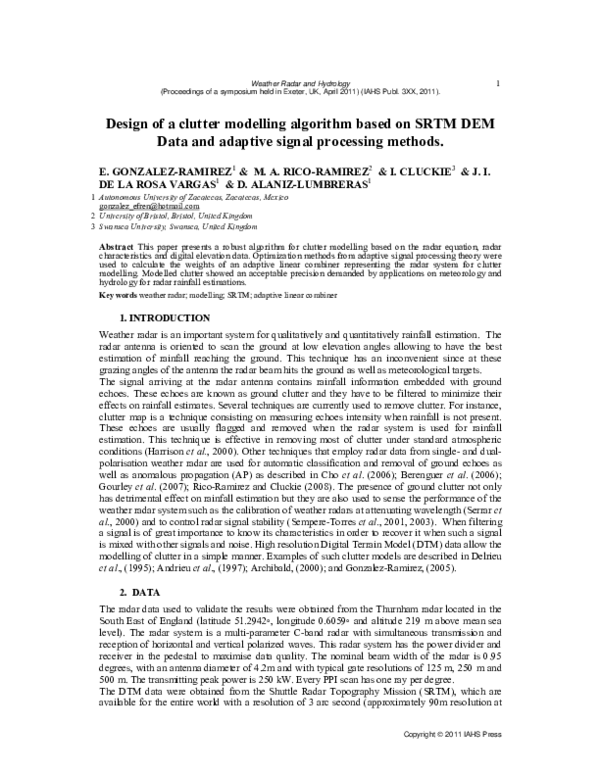 Pdf Design Of A Clutter Modelling Algorithm Based On Srtm Dem Data And Adaptive Signal