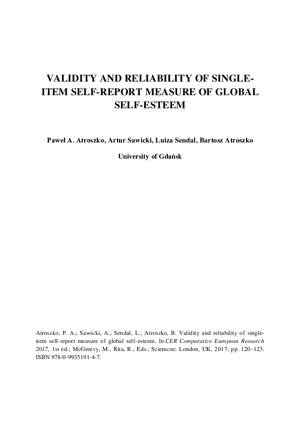 (PDF) Validity and reliability of single-item self-report measure of global self-esteem