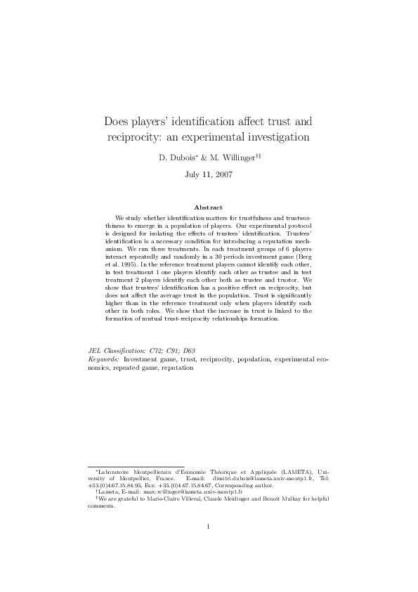 (PDF) Does players’ identification affect trust and reciprocity in the lab?