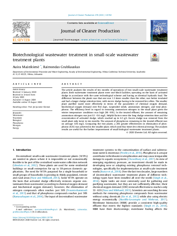 (PDF) Biotechnological wastewater treatment in small-scale wastewater treatment plants