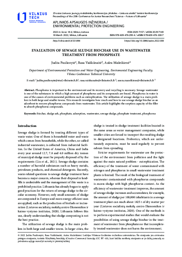 (PDF) Evaluation of Sewage Sludge Biochar Use in Wastewater Treatment ...