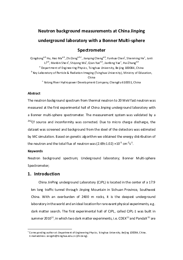 (PDF) Neutron background measurements at China Jinping underground ...