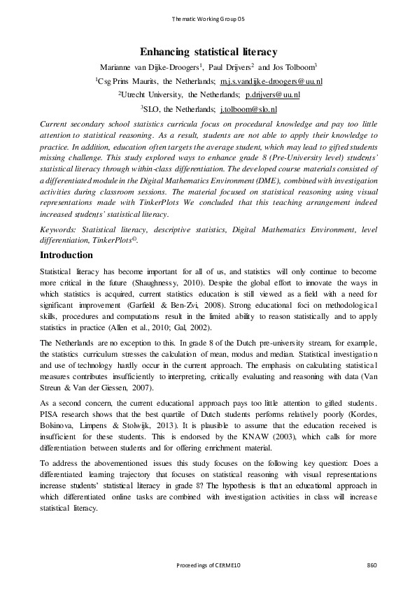 (PDF) Enhancing statistical literacy