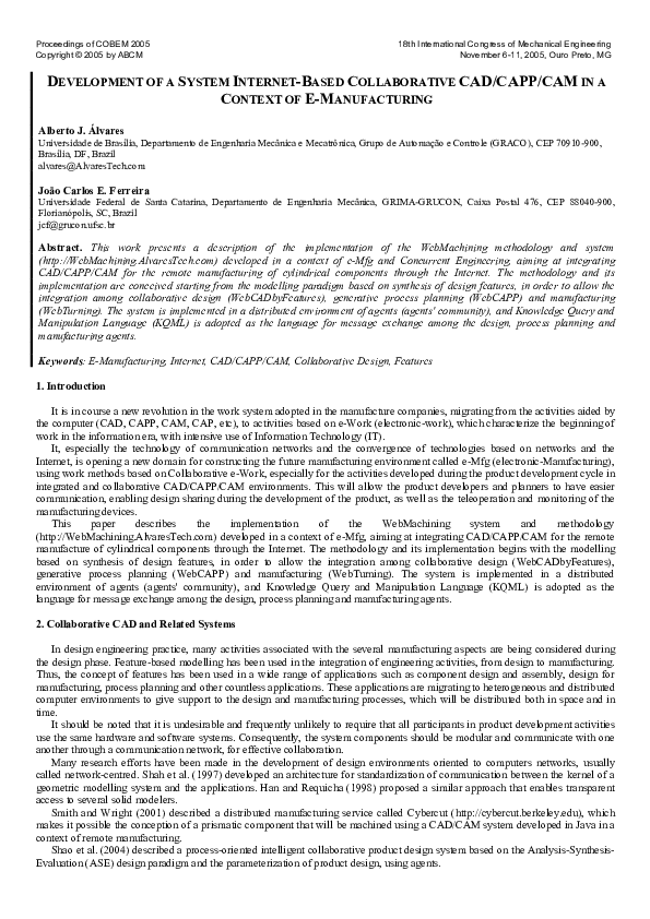 (PDF) DEVELOPMENT OF A SYSTEM INTERNET-BASED COLLABORATIVE CAD/CAPP/CAM IN A CONTEXT OF ...