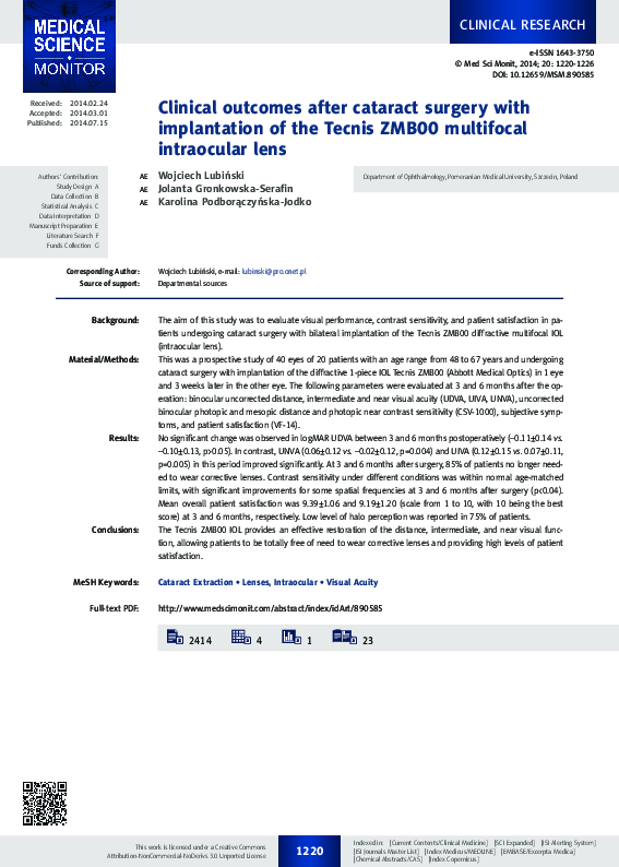 (PDF) Clinical outcomes after cataract surgery with implantation of the ...