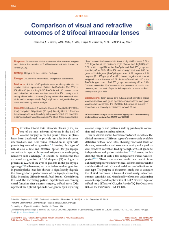 (PDF) Comparison of visual and refractive outcomes of 2 trifocal ...