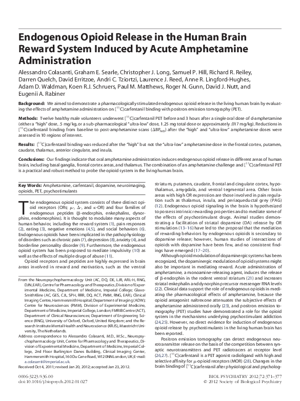 (PDF) Endogenous Opioid Release in the Human Brain Reward System ...