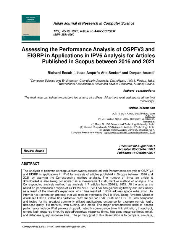 (PDF) Assessing the Performance Analysis of OSPFV3 and EIGRP in Applications in IPV6 Analysis ...