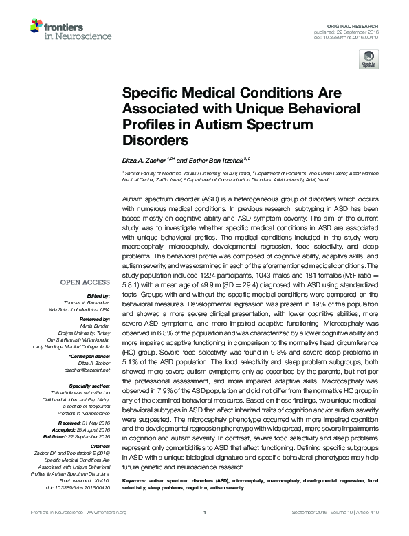 (PDF) Specific Medical Conditions Are Associated with Unique Behavioral ...