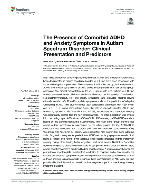 (PDF) The Presence of Comorbid ADHD and Anxiety Symptoms in Autism Spectrum Disorder: Clinical ...