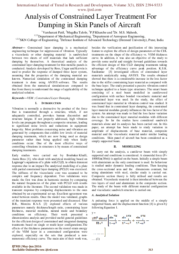 (PDF) Analysis of Constrained Layer Treatment For Damping in Skin Panels of Aircraft