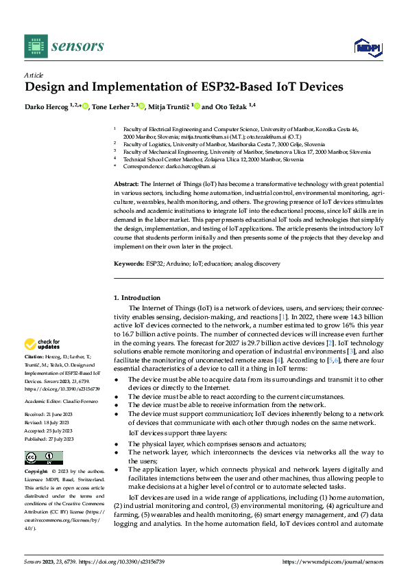 Pdf Design And Implementation Of Esp32 Based Iot Devices