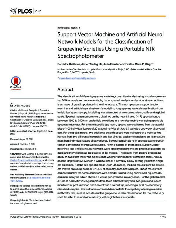 (PDF) Support Vector Machine and Artificial Neural Network Models for the Classification of ...