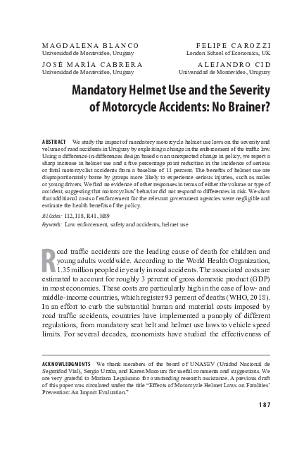 (PDF) Mandatory Helmet Use and the Severity of Motorcycle Accidents: No ...