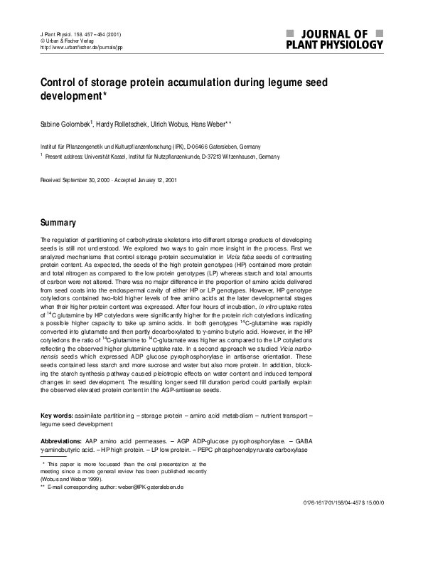 (PDF) Control of storage protein accumulation during legume seed ...