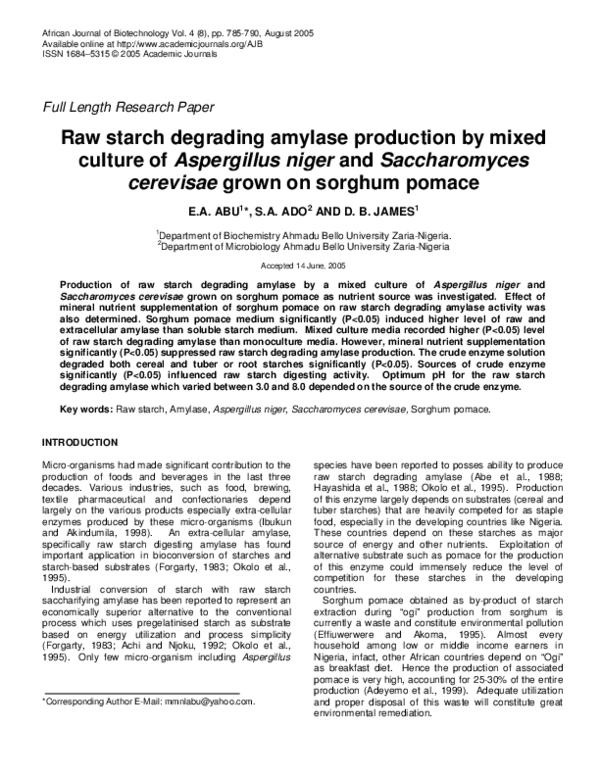 (PDF) Raw starch degrading amylase production by mixed culture of Aspergillus niger and ...