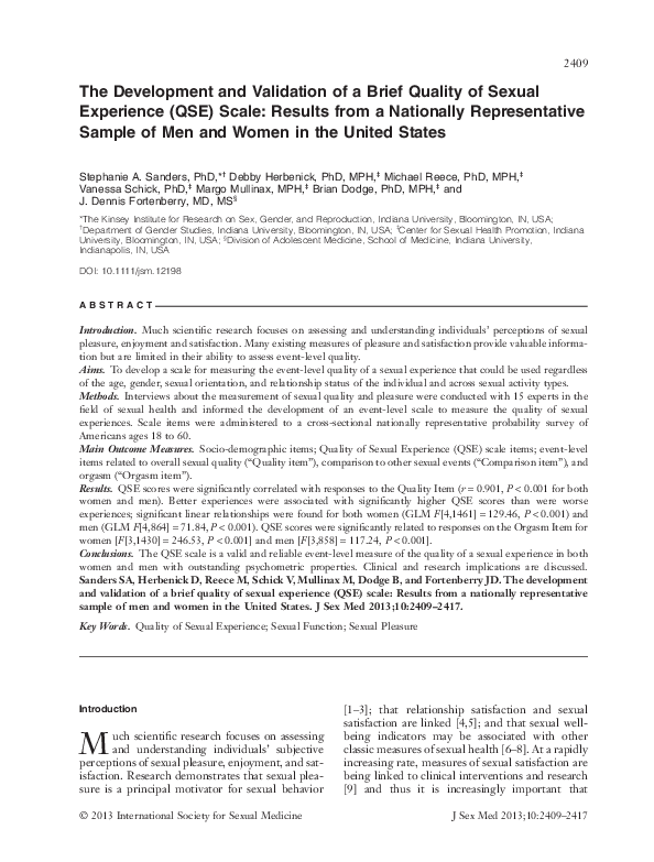 (PDF) The Development and Validation of a Brief Quality of Sexual ...