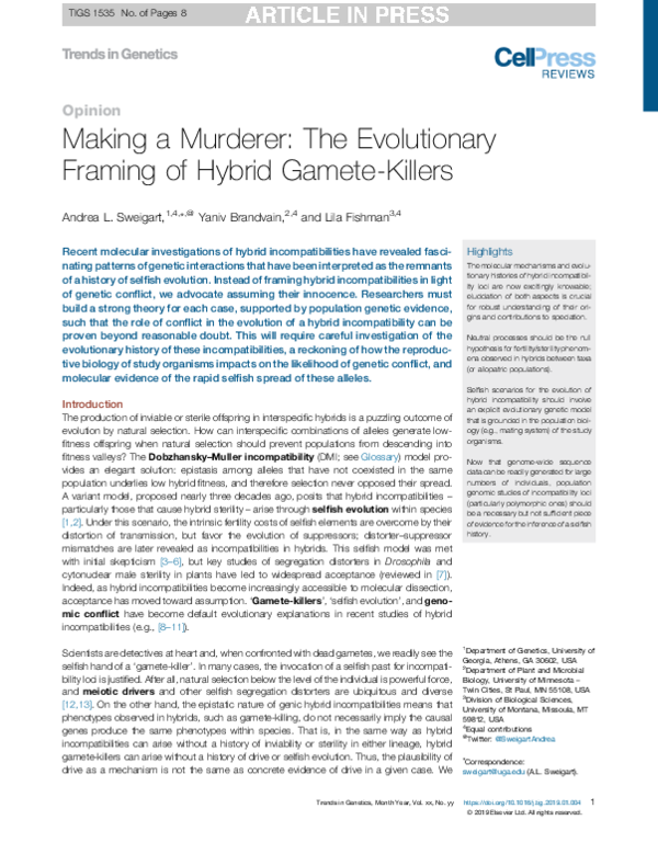 (PDF) Making a Murderer: The Evolutionary Framing of Hybrid Gamete-Killers