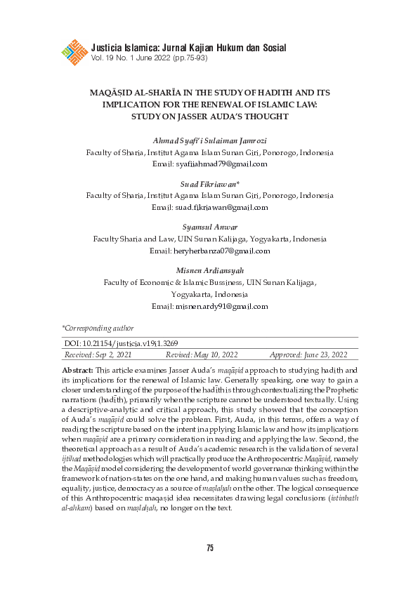 (PDF) Maqāṣid al-Sharīa in The Study of Hadith and Its Implication for ...