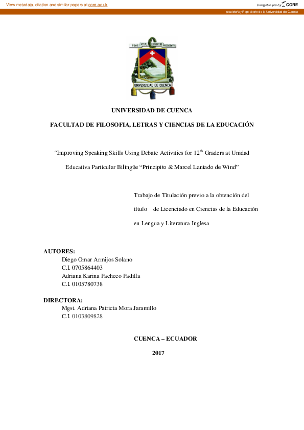 (PDF) Improving speaking skills using debate activities for 12th ...