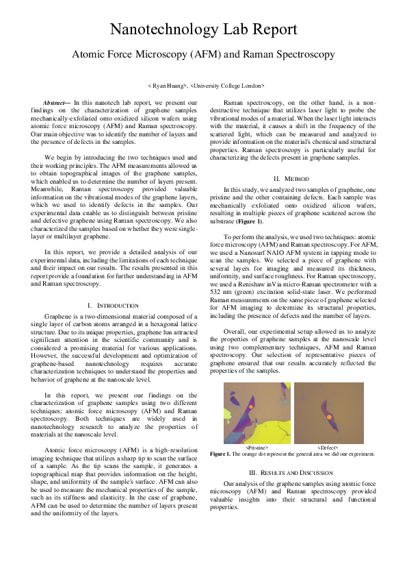 (PDF) Nanotechnology Lab Report Atomic Force Microscopy (AFM) and Raman ...
