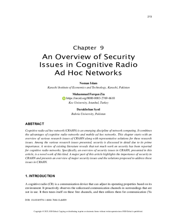 Pdf An Overview Of Security Issues In Cognitive Radio Ad Hoc Networks