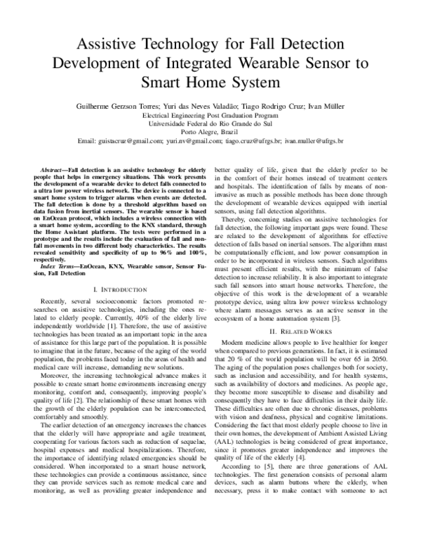 Assistive Technology For Fall Detection Development Of Integrated Wearable Sensor To Smart Home
