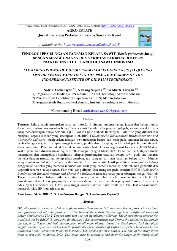 (PDF) FENOLOGI PEMBUNGAAN TANAMAN KELAPA SAWIT (Elaeis guineensis Jacq ...