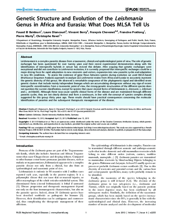 (PDF) Genetic Structure and Evolution of the Leishmania Genus in Africa ...