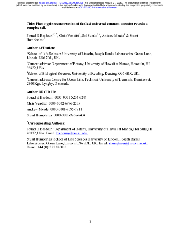 (PDF) Phenotypic reconstruction of the last universal common ancestor ...