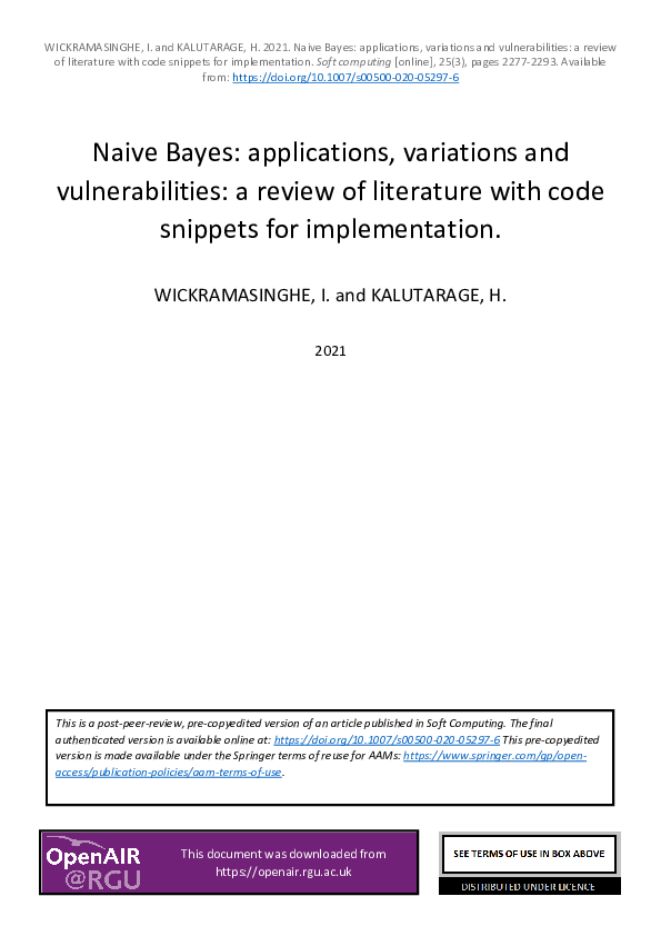 (PDF) Naive Bayes: applications, variations and vulnerabilities: a review of literature with ...