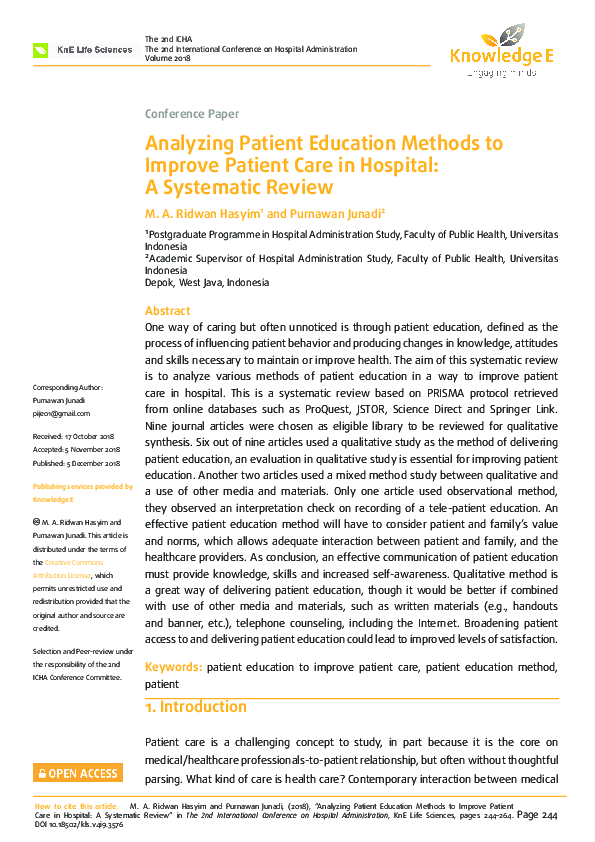 (PDF) Analyzing Patient Education Methods to Improve Patient Care in ...