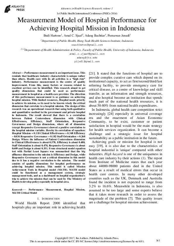 (PDF) Measurement Model of Hospital Performance for Achieving Hospital ...