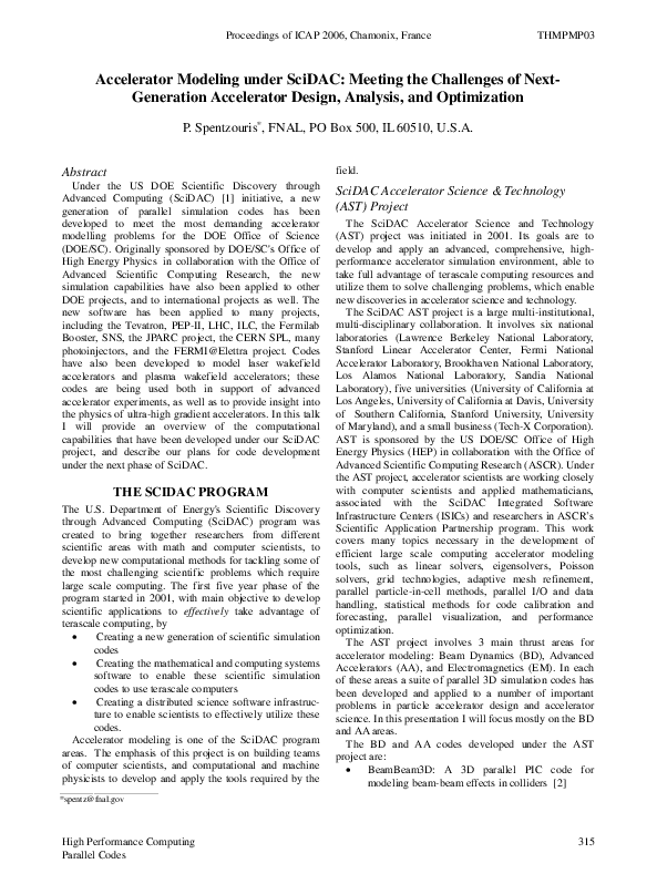 (PDF) Accelerator Modeling under SciDAC: Meeting the Challenges of Next- Generation Accelerator ...