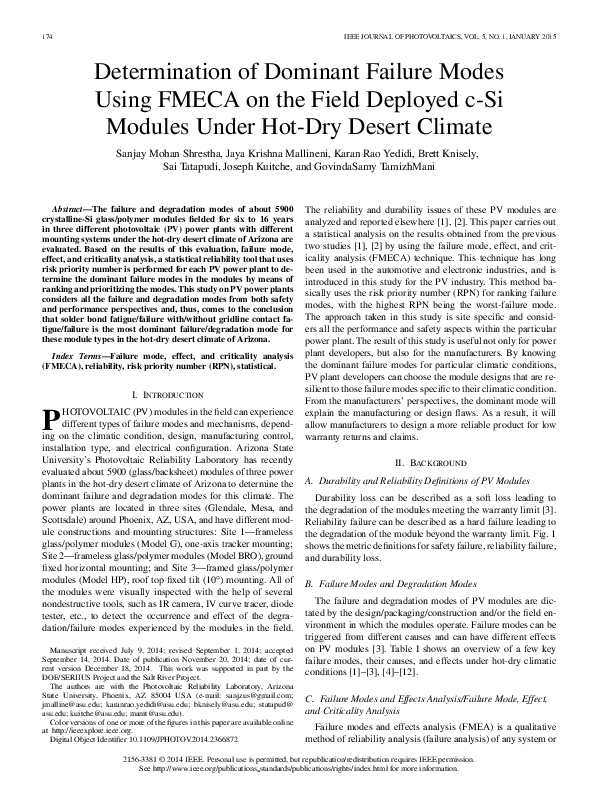 (PDF) Determination of Dominant Failure Modes Using FMECA on the Field Deployed c-Si Modules ...