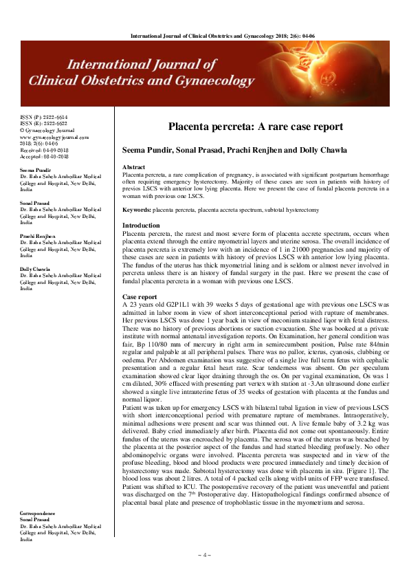 (PDF) Placenta percreta: A rare case report