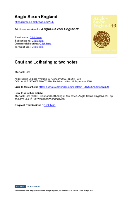 (PDF) Cnut and Lotharingia: two notes