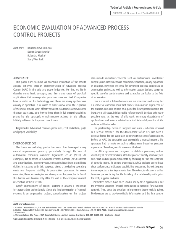 (PDF) Economic evaluation of advanced process control projects
