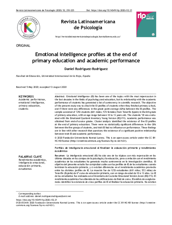 (PDF) Emotional intelligence profiles at the end of primary education ...