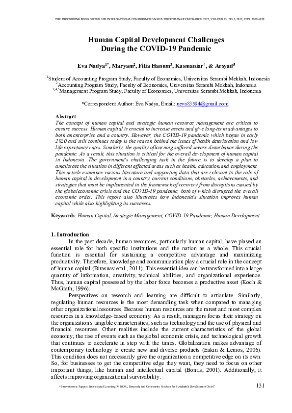 (PDF) Human Capital Development Challenges During the COVID-19 Pandemic