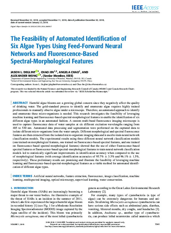 (PDF) The Feasibility of Automated Identification of Six Algae Types Using Feed-Forward Neural ...