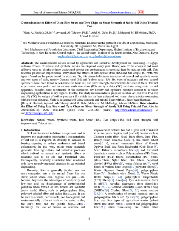 (PDF) Determination the Effect of Using Rice Straw and Tyre Chips on ...