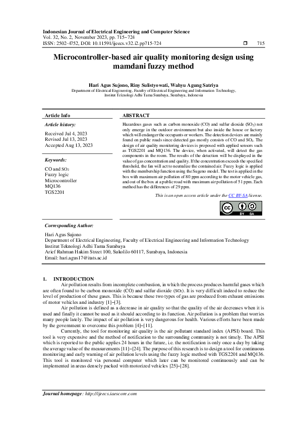Pdf Microcontroller Based Air Quality Monitoring Design Using Mamdani Fuzzy Method 8717