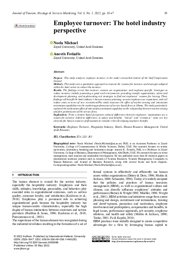 (PDF) Employee turnover: The hotel industry perspective