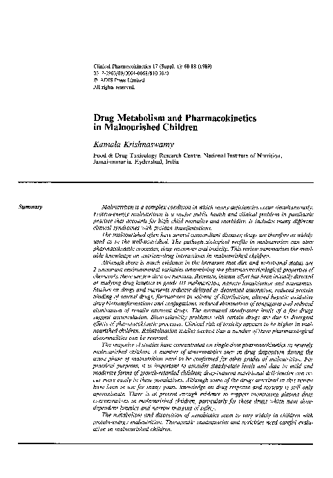 (PDF) Drug Metabolism and Pharmacokinetics in Malnourished Children