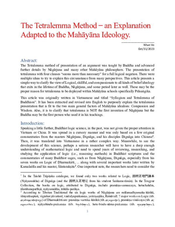 (PDF) The Tetralemma Method ̶ an Explanation Adapted to the Mahāyāna ...