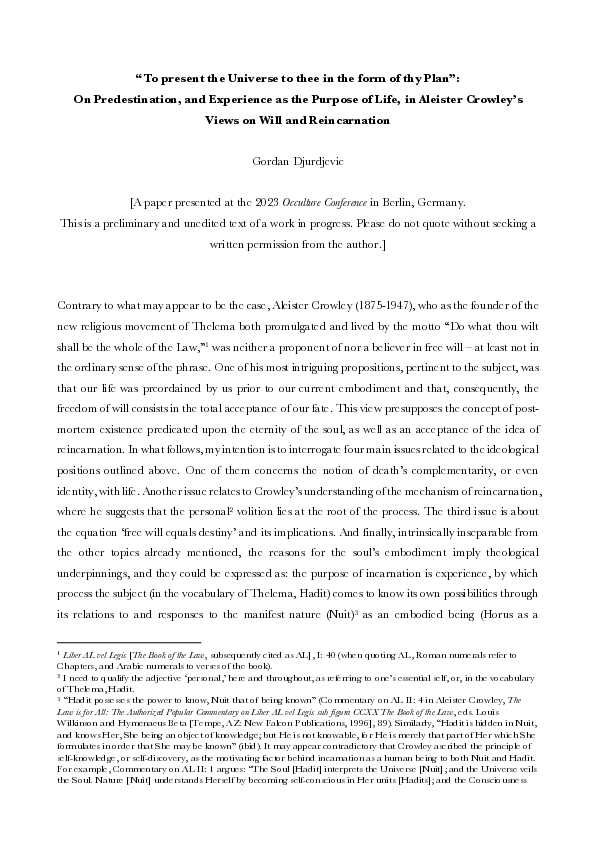 (PDF) "To present the Universe to thee in the form of thy Plan": On ...