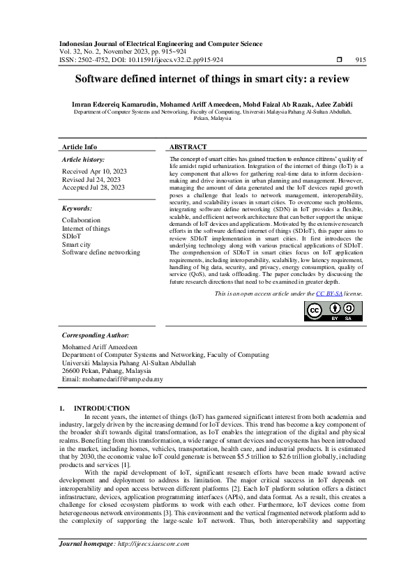(PDF) Software defined internet of things in smart city: a review