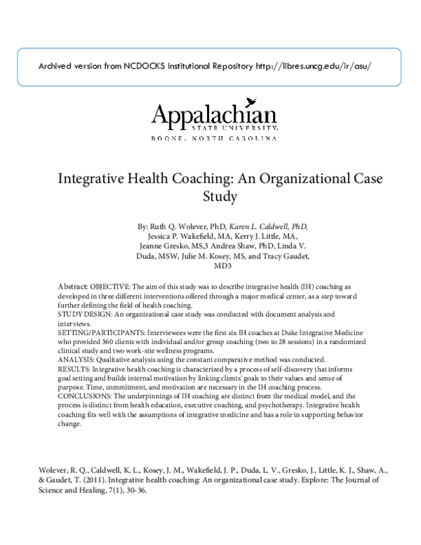 (PDF) Integrative Health Coaching: An Organizational Case Study